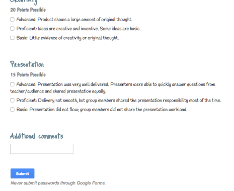 Creating Rubrics with Google Forms